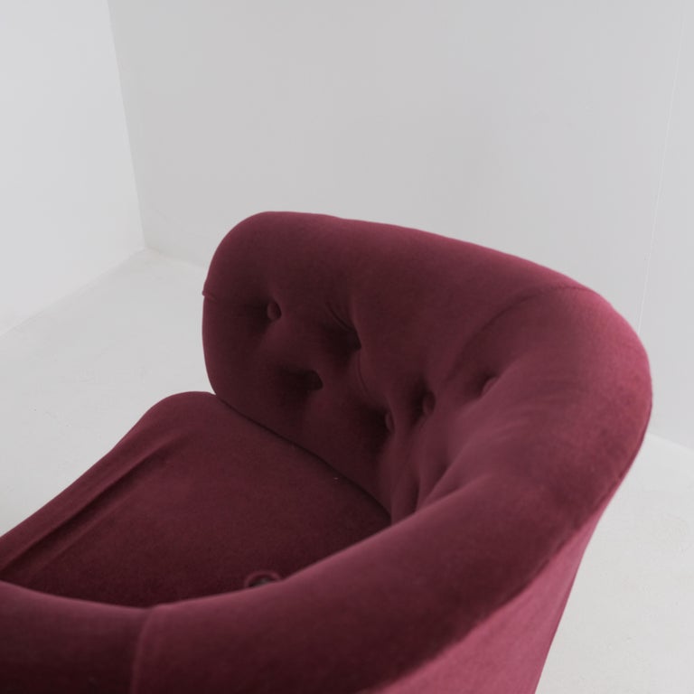 Pair of Finnish Design Curved Armchairs in Red Velvet, Attr to Boman ...